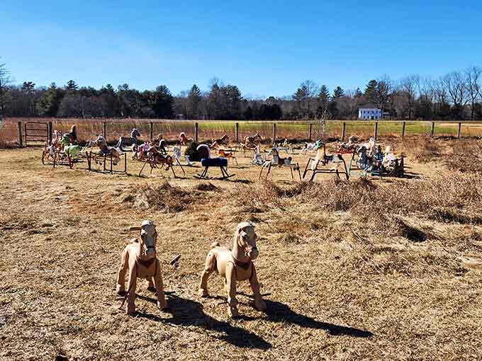 The collection spans generations of childhood memories, from hand-carved classics to colorful plastic playground favorites.