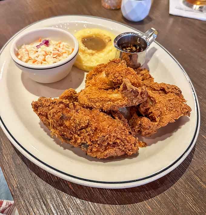 Southern Fried Chicken arrives golden and crispy, proving Kentucky knows a thing or two about poultry.
