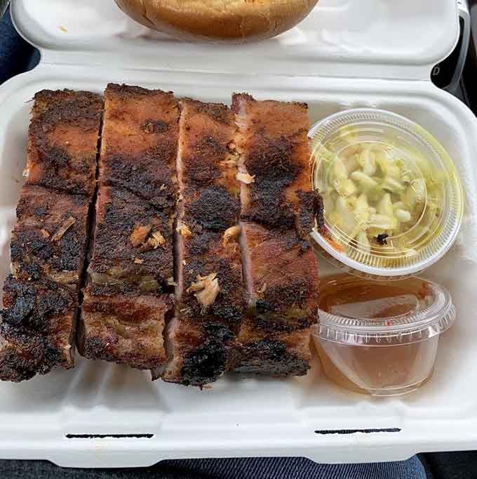 These ribs have that perfect bark and smoke ring that would make any pitmaster nod with respect and approval.