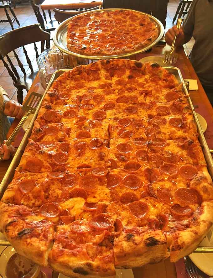 Behold the rectangular pizza in all its glory, proving that sometimes the best things in life aren't round.