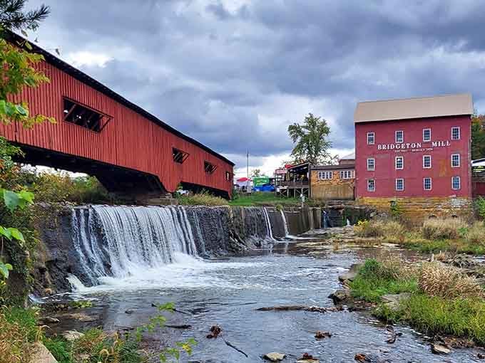 Bridgeton's covered bridge and mill create a postcard scene so perfect it almost seems staged for tourists.