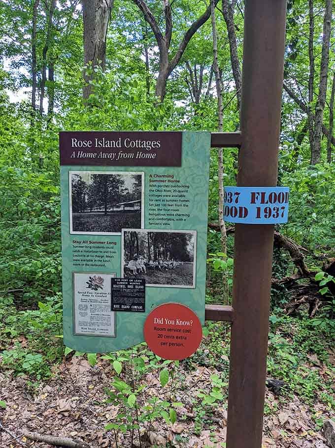 Historical markers tell stories that Instagram filters could never capture, complete with flood warnings and faded photographs.