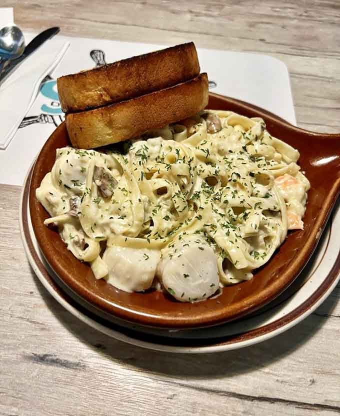 Seafood fettuccine arrives creamy and generous, proving pasta and ocean treasures make beautiful music together in Wisconsin.