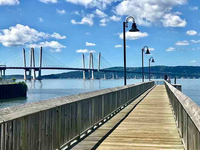 This wooden pier stretches into the Hudson like an invitation to pause and actually enjoy the view.