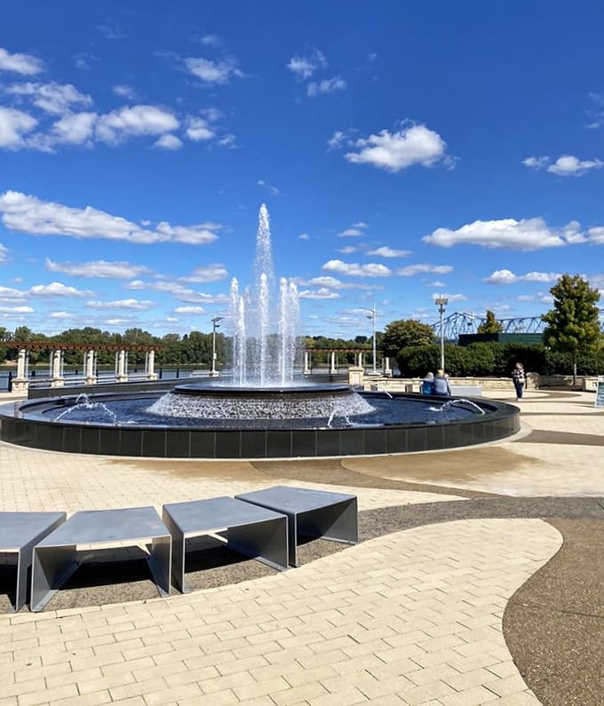 This fountain shoots water high enough to make you wonder if they're trying to reach the clouds.