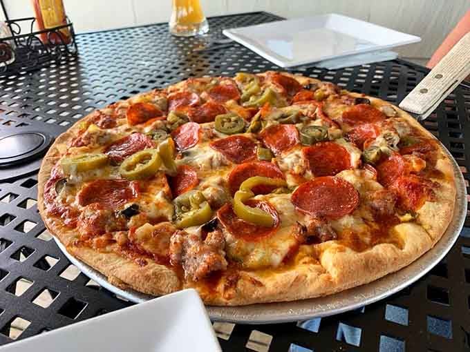 Peppers and pepperoni on a perfect crust, because sometimes the classics need just a little extra personality.