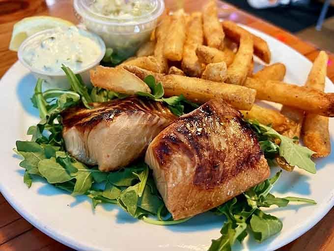Perfectly grilled fish with those gorgeous char marks that make your mouth water just looking at it.