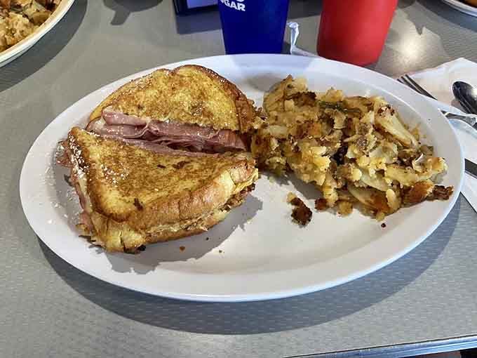 Monte Cristo with hash browns: because sometimes you need French toast and ham to join forces for breakfast.