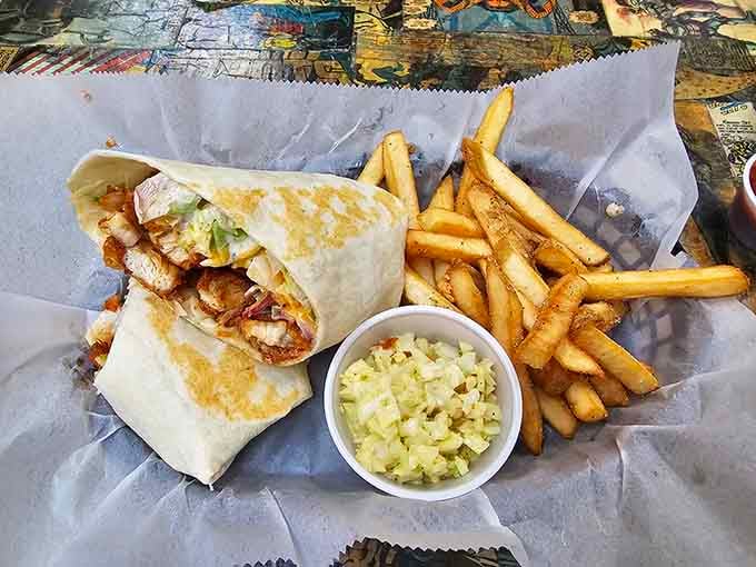 This burrito is stuffed with enough good things to fuel your own superhero origin story, fries included.