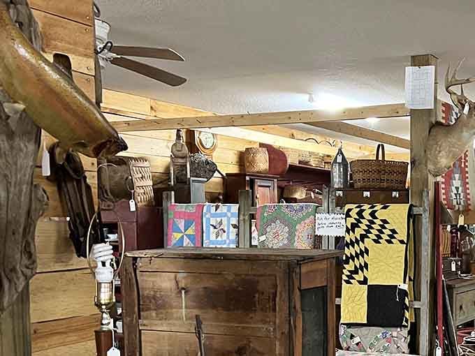 Quilts and rustic charm create displays that would make your great-grandmother nod approvingly at the presentation.