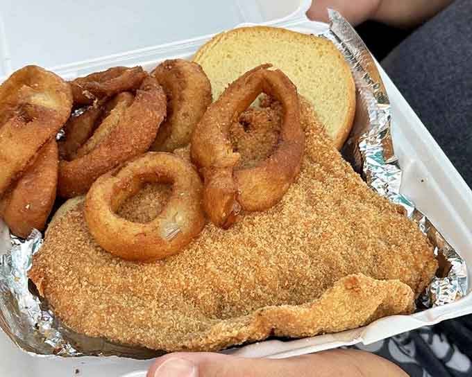 Behold the breaded tenderloin, that glorious Indiana tradition where the meat laughably overshadows the bun and nobody complains about portion sizes.