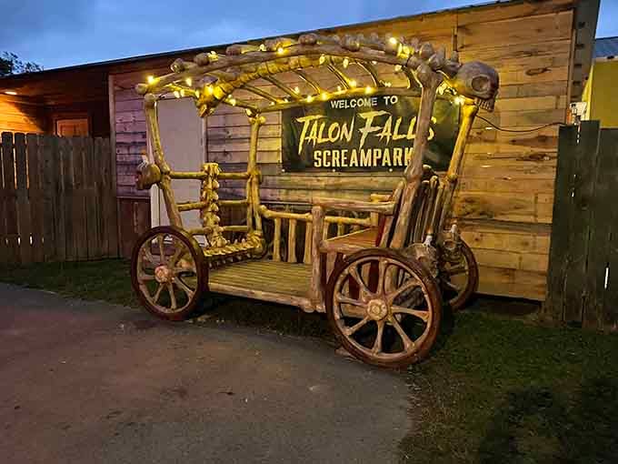 Welcome to Talon Falls, where the decorations are friendlier than what's waiting inside.