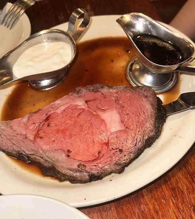 When prime rib comes with au jus in those classic silver boats, you know someone respects the old-school traditions.