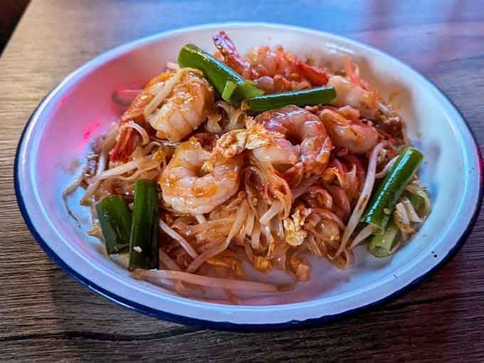 Pad Thai done right, with shrimp, bean sprouts, and those perfectly tangled noodles that make chopsticks worth mastering.