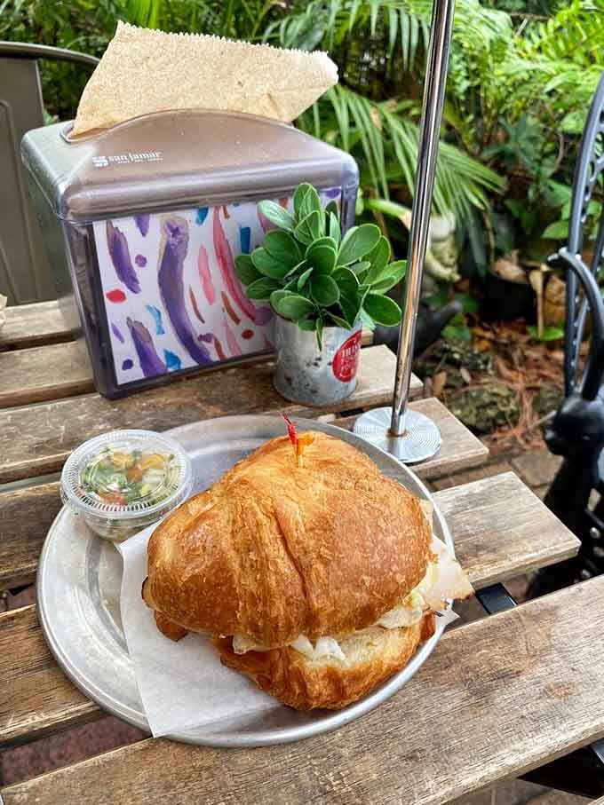 A buttery croissant sandwich in the garden beats a boardroom lunch any day of the week, trust me.
