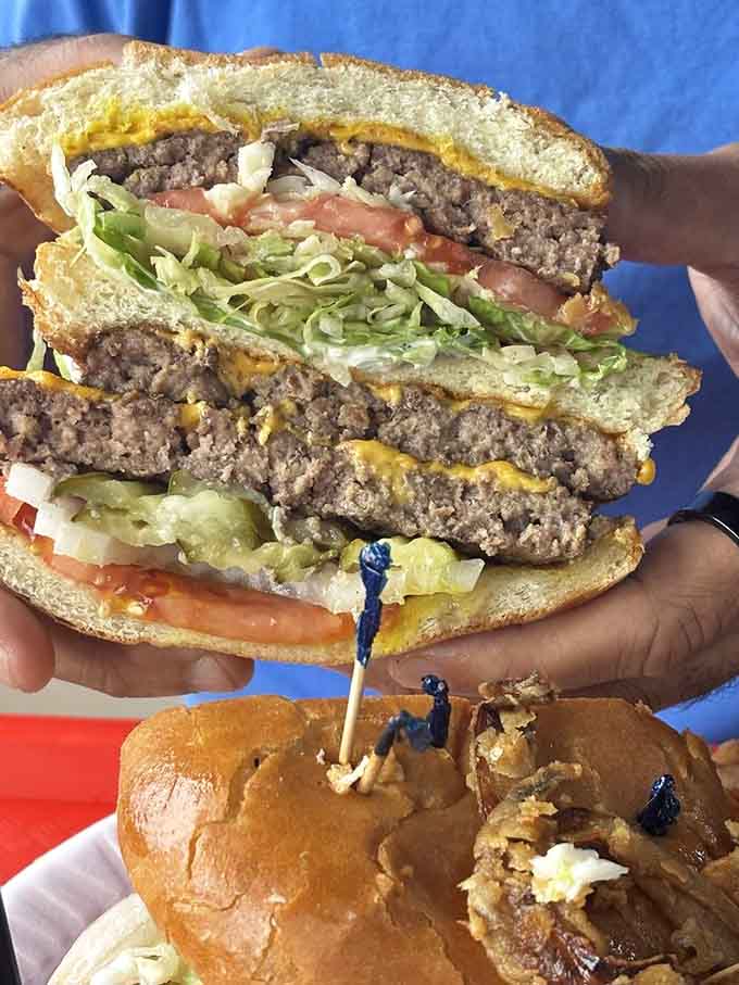 Stacked higher than your average Jenga tower, this burger defies gravity and possibly several laws of physics too.