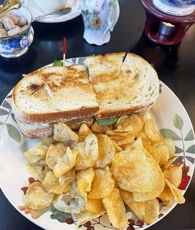 This sandwich arrives with chips piled high enough to share, though you probably won't want to do that.