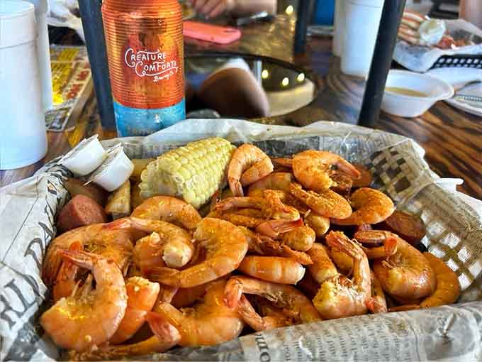 Low Country Boil arrives like a glorious seafood avalanche, proving that the best meals require napkins plural.