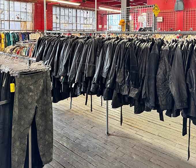 An entire army of leather jackets waiting to make you look cooler than you probably are. No judgment.