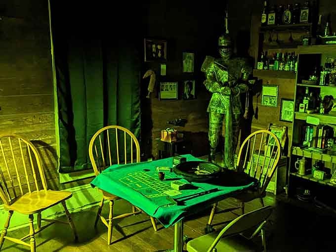 Green glow and vintage chairs create an atmosphere that would make Rod Serling himself nod with approval.