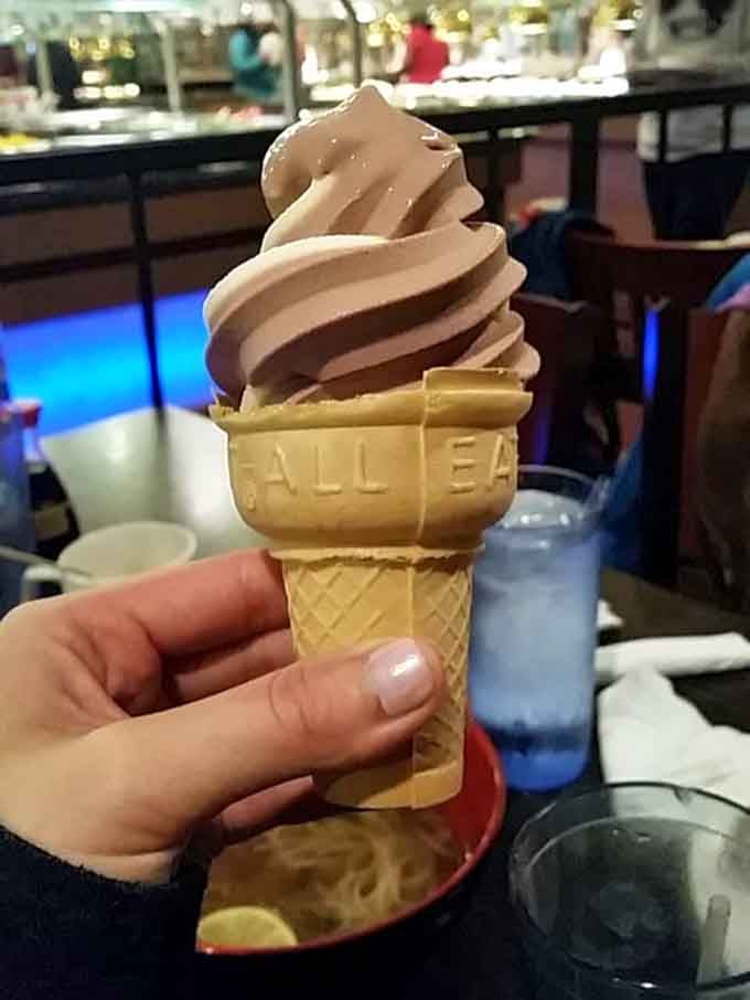 Soft-serve ice cream in a cone proves that some childhood joys never get old, no matter your age.