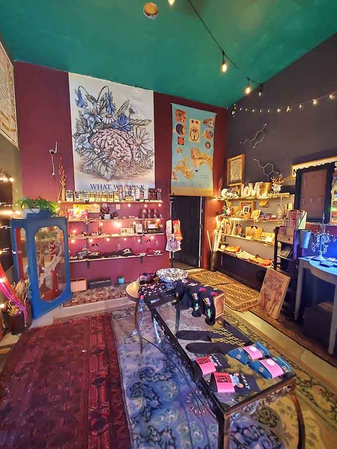 The gift shop bursts with color and curiosity, proving that love-themed souvenirs don't have to be cheesy greeting cards.