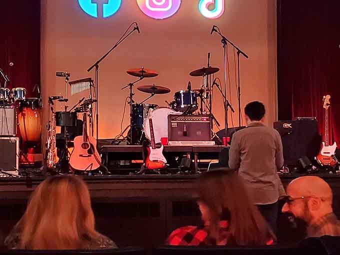 Modern sound meets historic charm as talented musicians bring down the house in this beautifully preserved venue.