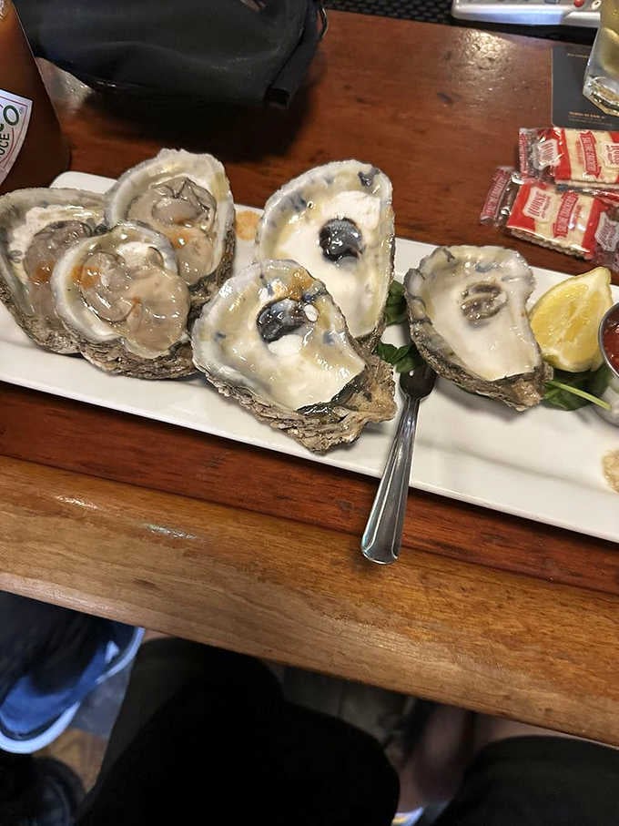 Raw oysters glistening on the half shell, proving that landlocked doesn't mean you can't have coastal quality.