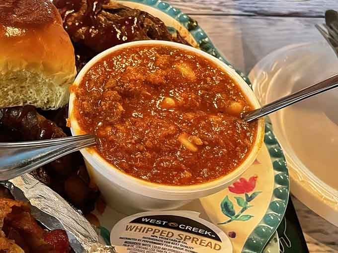 Brunswick stew so thick and hearty, it could probably stand up and walk off the plate itself.