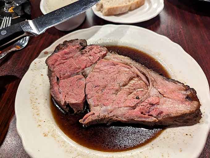 That prime rib showcases the kind of perfect pink center and savory crust that turns casual diners into devoted regulars overnight.