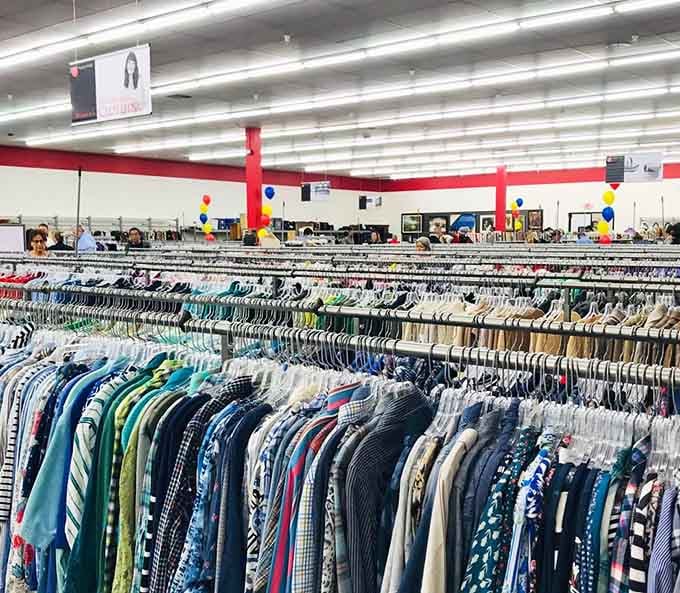 Endless racks of clothing stretch into the distance like a fashionista's fever dream, minus the fever prices.