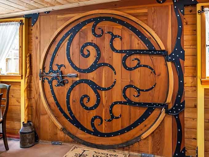 This ornate round door would make even the most reluctant adventurer want to knock.