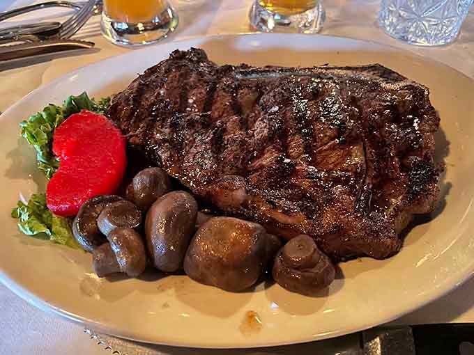 That ribeye char and those glistening mushrooms prove good things really do come in unexpected packages.