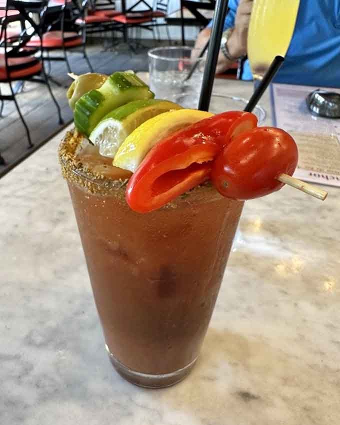 This Bloody Mary comes dressed for Derby Day with more vegetables than your doctor recommends all week.