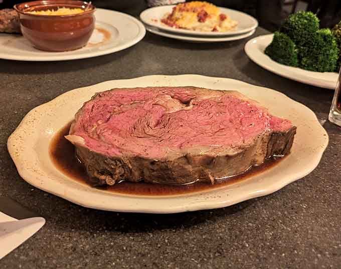 Behold the star of the show: perfectly pink prime rib that'll ruin you for lesser cuts.