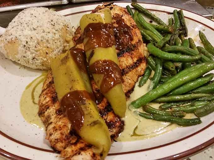Chicken Relleno arrives swimming in poblano cream sauce, proving comfort food can be sophisticated and soul-satisfying simultaneously.