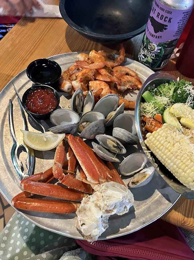 This seafood tower is what happens when the ocean decides to throw you a welcome party.