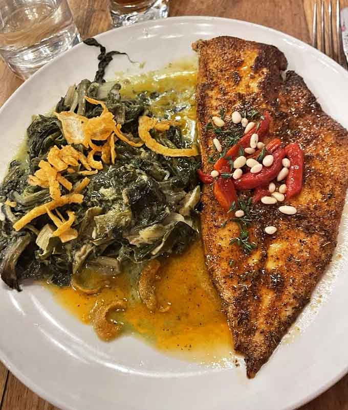 Blackened cod with creamy spinach proves that seafood in the mountains can be absolutely spectacular when done right.