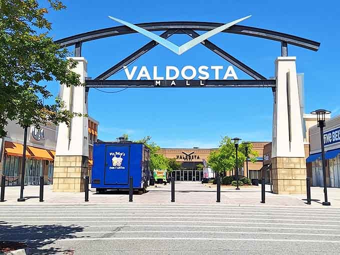 The Valdosta Mall entrance welcomes shoppers with that classic covered plaza design that makes browsing feel like an actual experience.