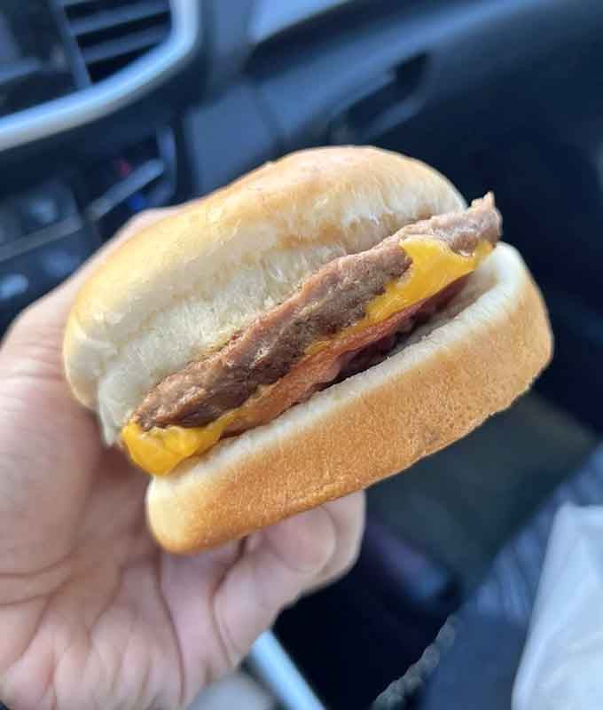 Behold the classic cheeseburger in its natural habitat, melted cheese cascading over a perfectly grilled patty.