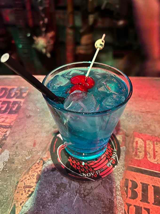 This electric blue stunner comes with a cherry and enough visual appeal to stop scrolling mid-feed.