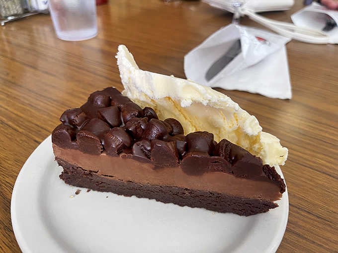 Chocolate mud pie with whipped cream that could make a grown person weep tears of pure joy.