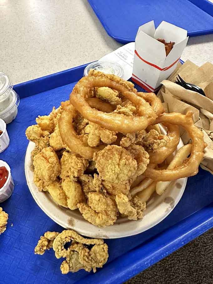 Golden fried perfection piled high enough to make your cardiologist nervous and your taste buds ecstatic.