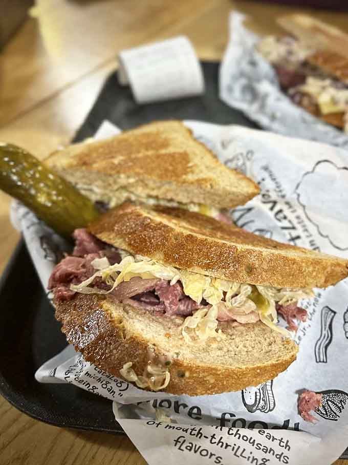 This Reuben is stacked so high it defies gravity, with layers of corned beef that'll make you weep.