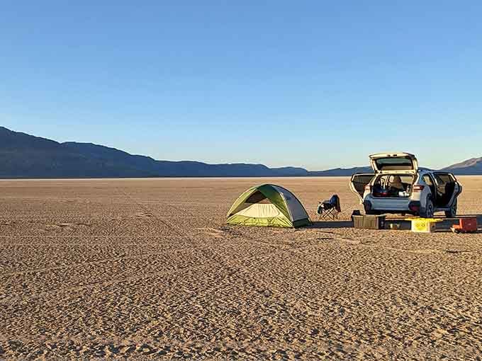 This camping setup has better views than most five-star hotels, and the neighbors are wonderfully quiet too.