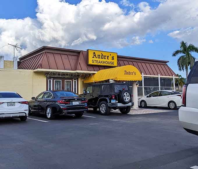 That cheerful yellow awning practically shouts "come on in" to anyone craving a perfectly cooked steak.