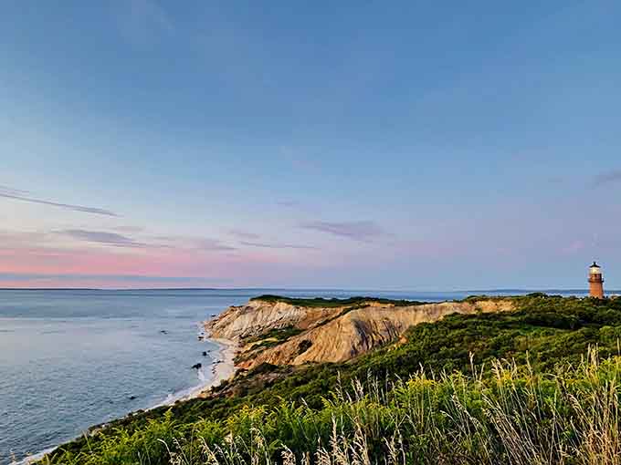 Sunset paints the cliffs in shades that would make any artist weep with envy and reach for their brushes.