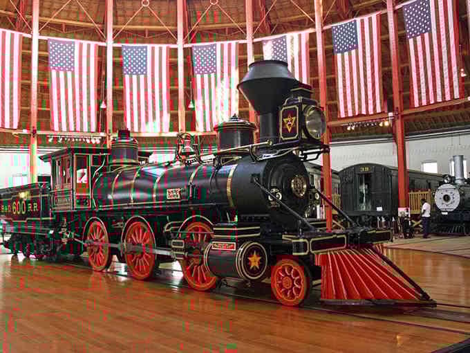 Inside this cathedral of trains, historic locomotives rest under Old Glory like treasured family heirlooms on magnificent display.