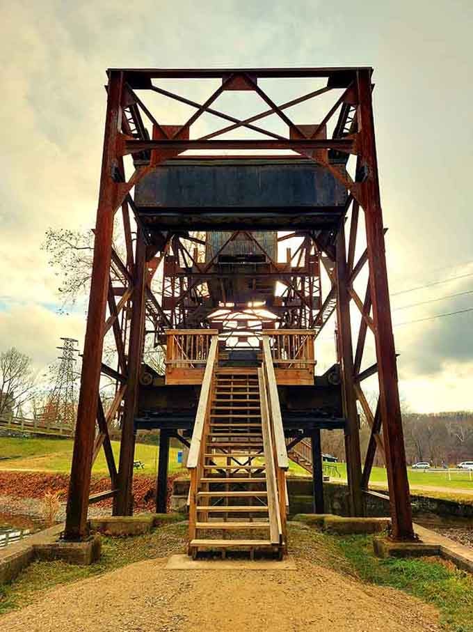 Industrial heritage stands proud in this towering canal lift, a testament to American ingenuity that still impresses after all these years.