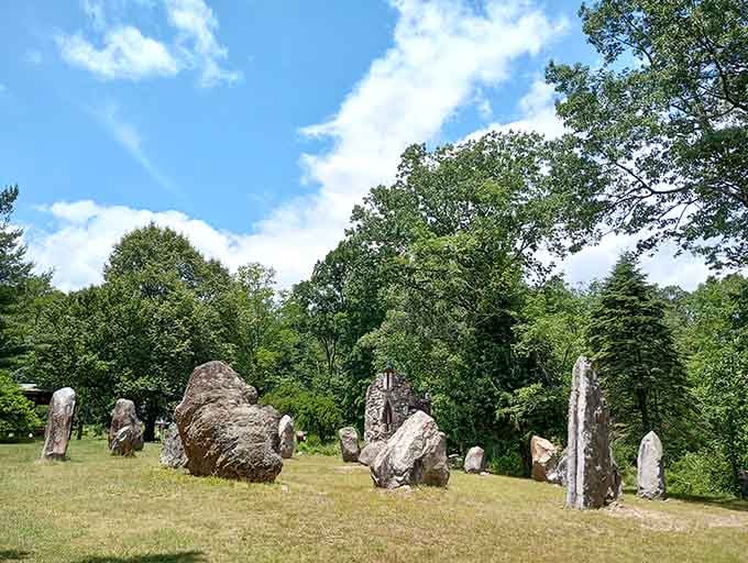 Ancient standing stones dot this hillside meadow, creating a mystical atmosphere that whispers of Celtic legends and quiet contemplation.